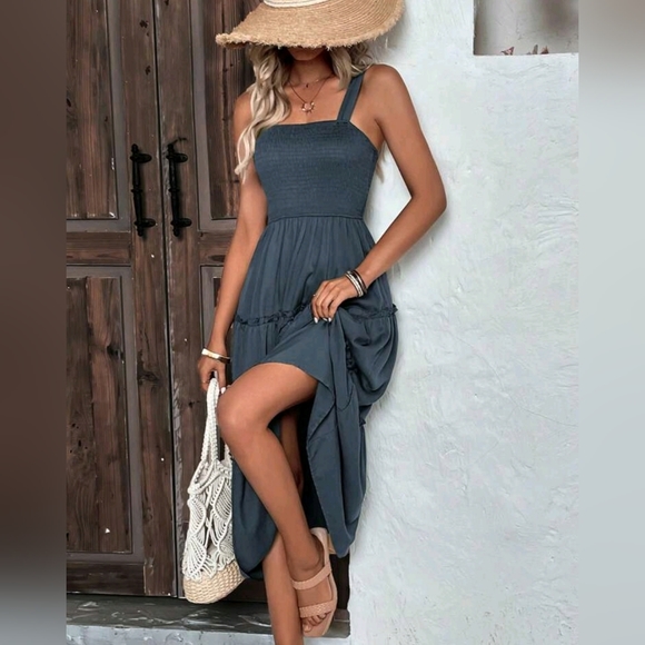 Dresses | New Boho Flowy Smocked Tiered Ruffle Cami Dress Muted Dusty ...